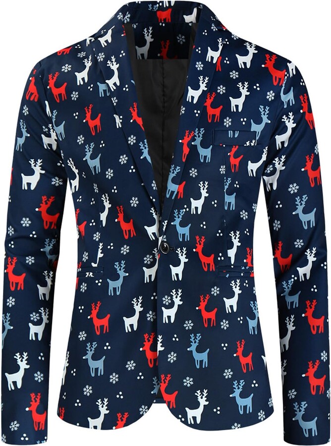 Gefomuofe Men's Christmas Jacket Regular Fit Suit Jacket Celebrations ...