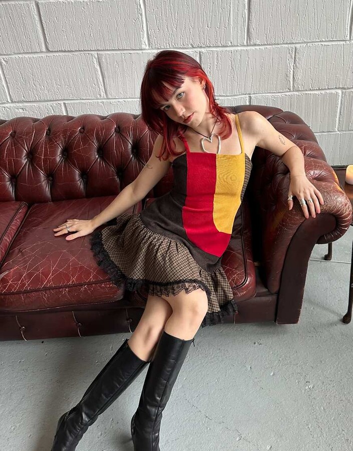 Labelrail x Lara Adkins check and corduroy patchwork cami mini dress in ...