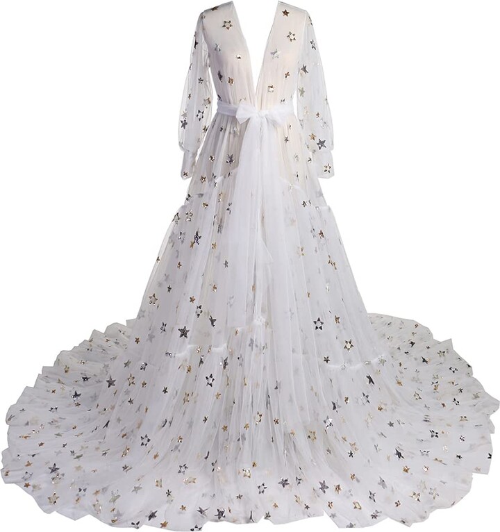 Tianzhihe Sparkle Starry Tulle Robe Sheer Maternity Photo Shoot Gown ...