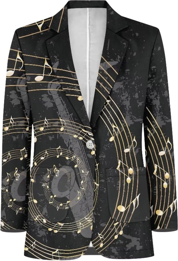 Belidome Gold Music Notes Mens One Button Suits & Blazers Jacket ...