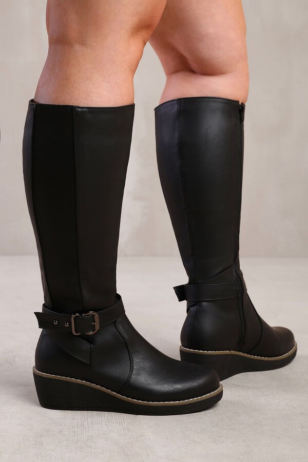 Where's That From 'Ayleen' Wide Calf Wedge Heel Knee High Boots With ...