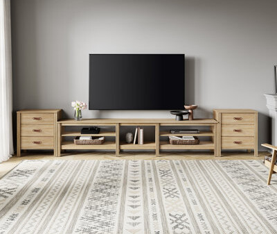 Lark Manor Ashae 141.6 inch TV Stand with 6 drawers and opening shelves ...