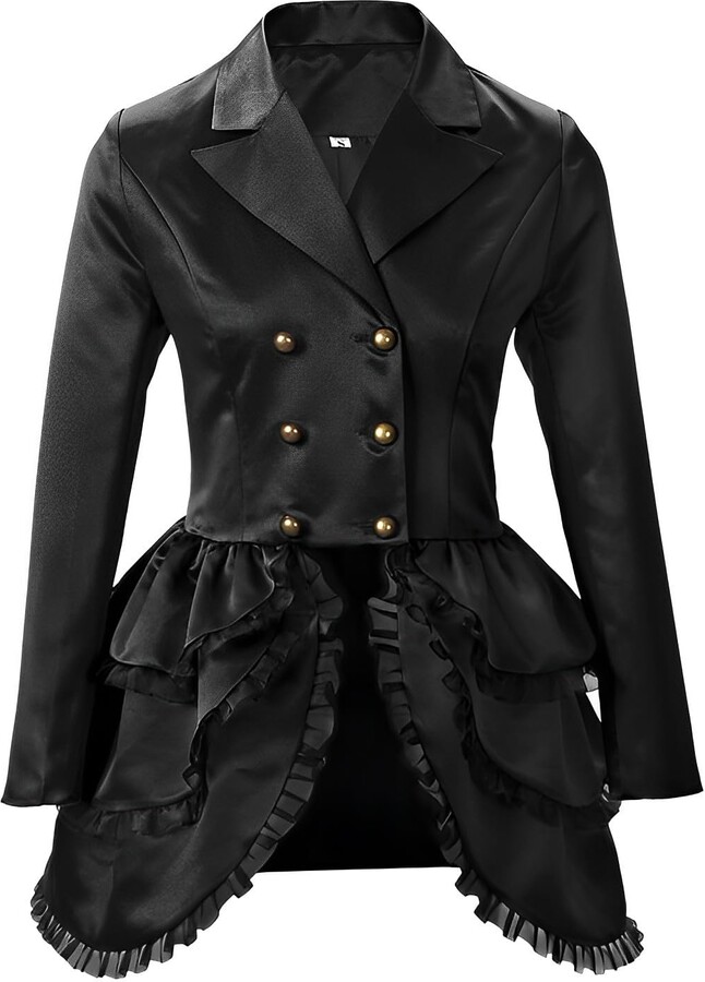 VIRACIN Vintage Gothic Style Women's Lace Ruffled Double Breasted Stage ...