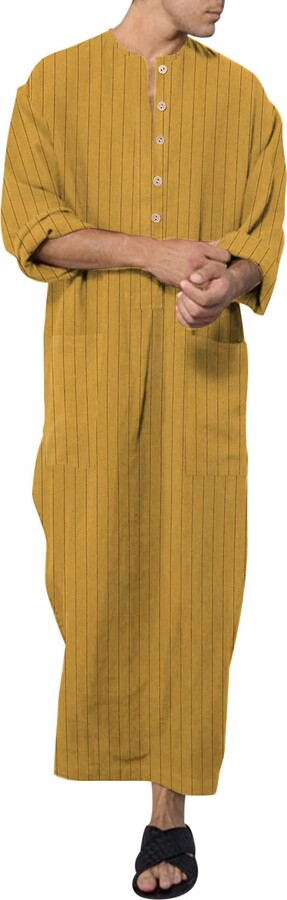 MODSGUE Kaftan Men's Ramadan Thobe Muslim Robe Dubai Dressing Gown ...