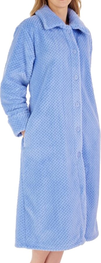 Slenderella Womens 46" Soft Light Blue Thick Waffle Fleece Collared ...