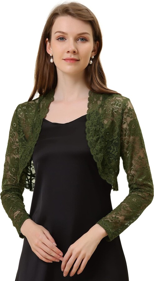 Allegra K Women's Lace Shrug Elegant Long Sleeve Sheer Short Lace ...