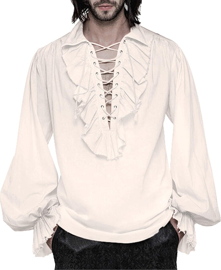 Beotyshow Mens Pirate Costume Shirt Steampunk Medieval Renaissance ...