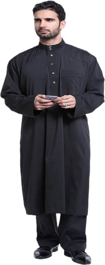 HAN HONG Men's Muslim Stand Collar Dubai Long Abaya Ramadan Islamic ...