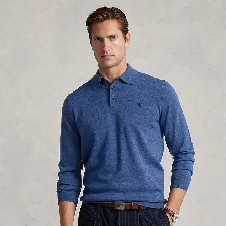 Ralph Lauren Washable Wool Polo-Collar Sweater - ShopStyle Polos