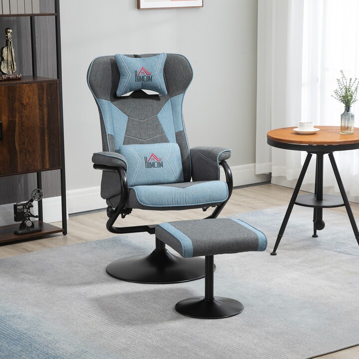 HOMCOM Upholstered Swivel Recliner with Ottoman, Video Gaming Chair ...
