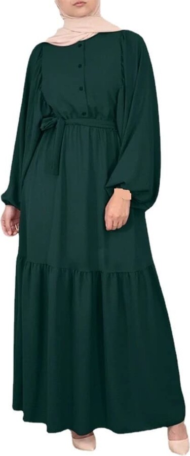 ADAMKI Women's Muslim Dress Saudi Arabic Jilbab Kaftan Solid Waist ...