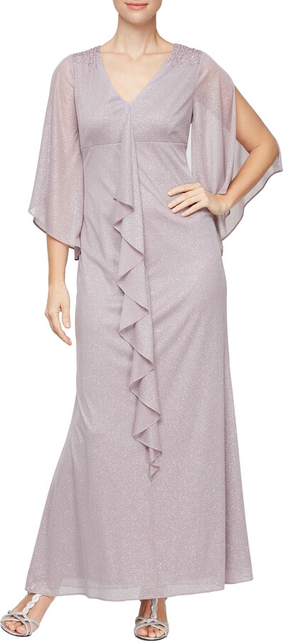 SL Fashions V-Neck Cape Sleeve Center Front Cascade Detail Embellished ...