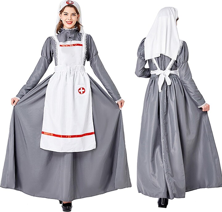 Cexiakong Women's Medieval Nurse Dress Civil War Outfit Nurse Dress and ...