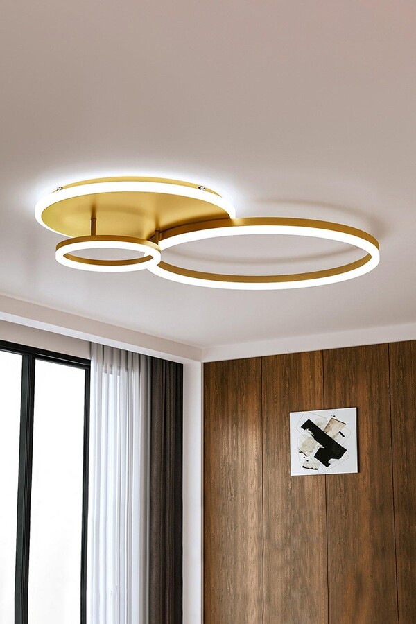 Living and Home Golden Round LED Ceiling Light 3 Overlapping Circles ...