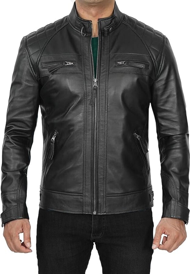 USTRADEENT Genuine Classic Leather Jacket for Men - 100% Lambskin ...