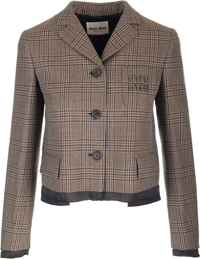 Miu Miu Check-pattern Wool Jacket - ShopStyle