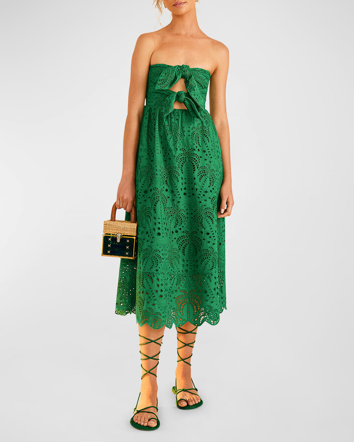 Farm Rio Coconut Tree Richilieu Cutwork Strapless Midi Dress - ShopStyle