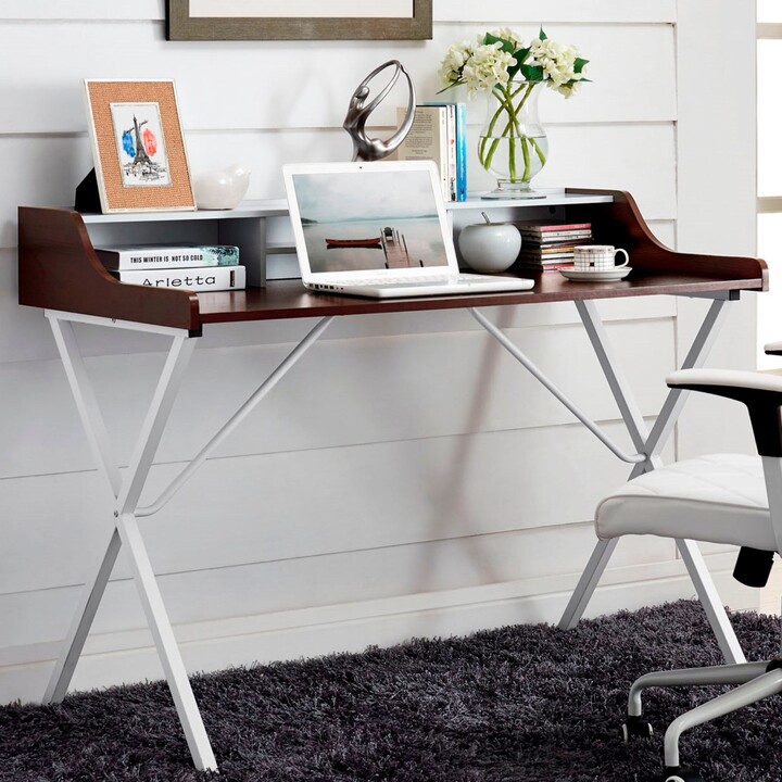 Mid-Century Modern Two-Tone Design Home Office Desk with Built-In Hutch ...