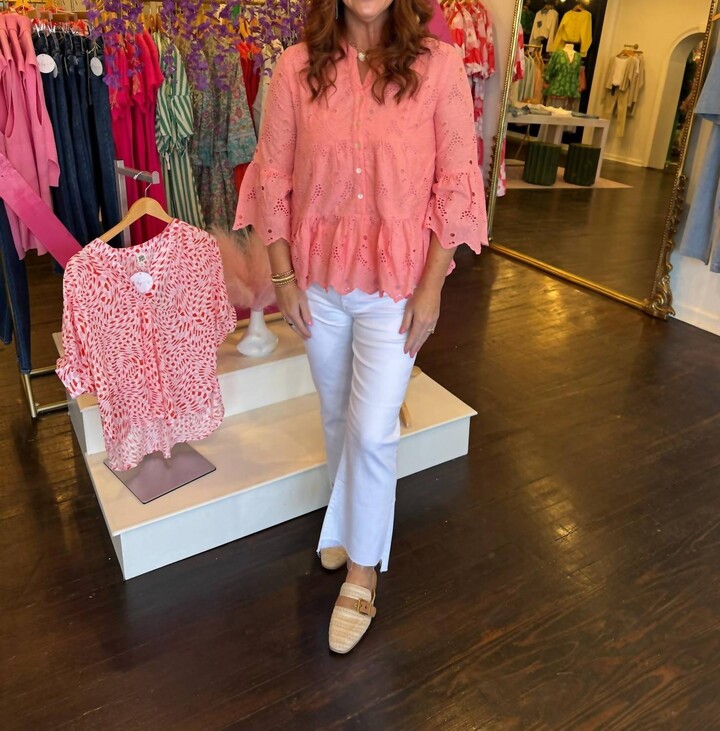 Ivy Jane Eyelet Tiered Top In Salmon - ShopStyle