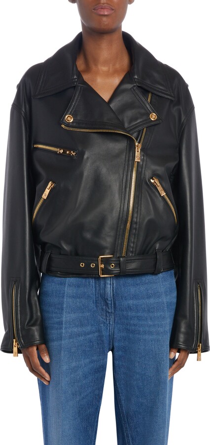 Versace Lambskin Leather Biker Jacket - ShopStyle