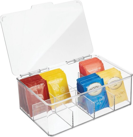 mDesign Stackable Plastic Tea Bag Divided Storage Organizer Box with ...