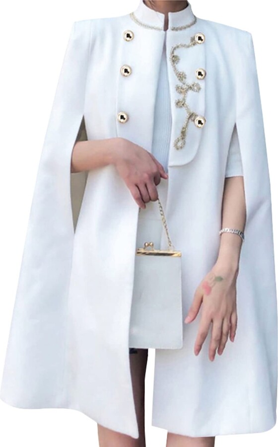 VONDA Women Cloak Cape Jacket Split Long Sleeve Cape Coat Fleece Open ...