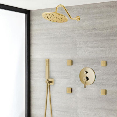 FontanaShowers Bravat Brushed Gold Wall Mounted Shower Set with Valve ...