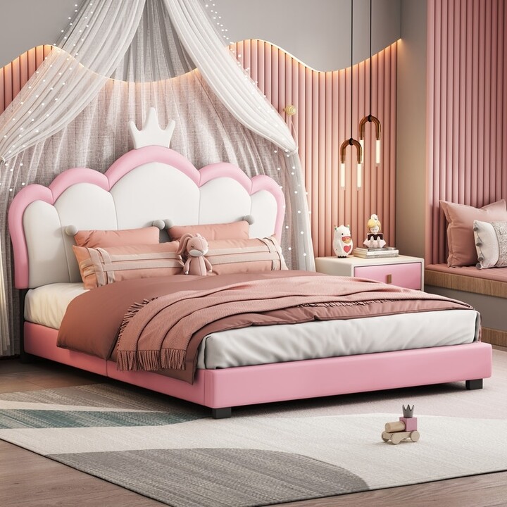 Full size Upholstered Platform Bed Princess Bed With Crown Headboard ...