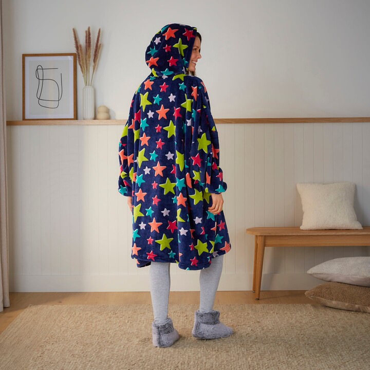 Dunelm Multi Coloured Fleece Star Oversized Hoodie, Size: 97cm x 98cm ...