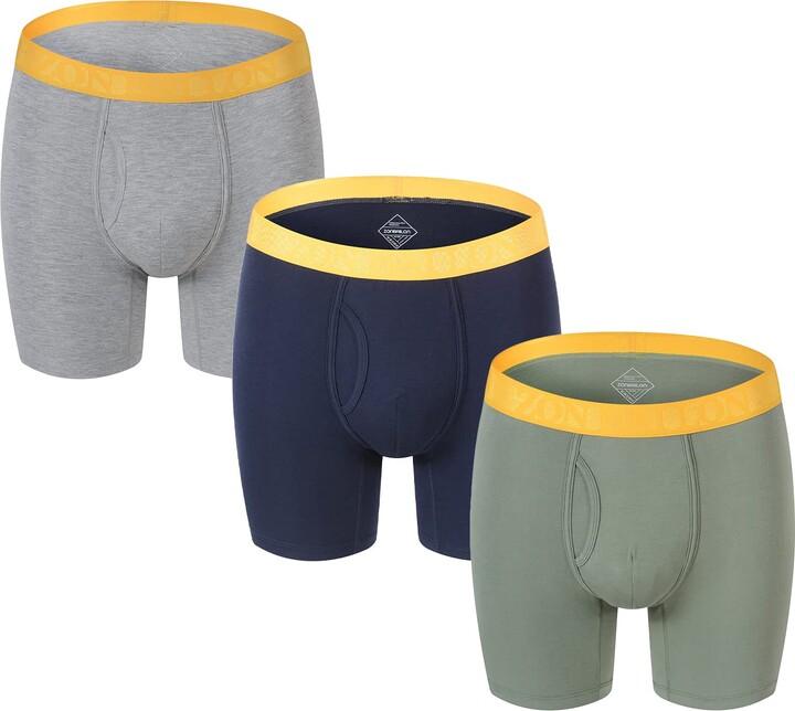 BIATWOWR Men's Bulge Boxer Briefs Underwear with Pouch Front Fly Trunk ...