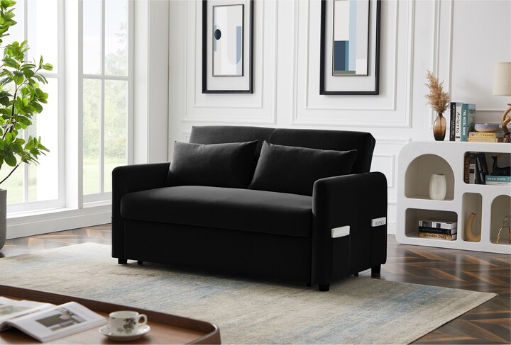 EDWINRAYLLC Modern Pull Out Sleeper Sofa Bed Velvet Adjustable Back ...