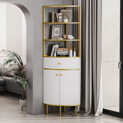 Mercer41 " Tall Corner Bookshelf,Fan-Shaped Bookcase With Drawer And ...