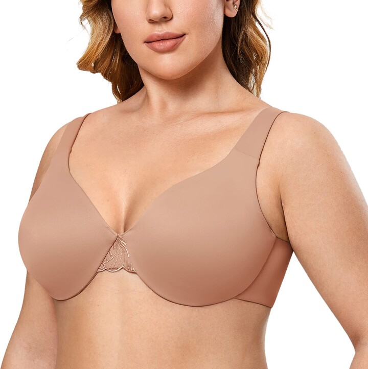 AISILIN Women's Plus Size Minimiser Underwire Full Coverage Unlined Seamless Bra Pearl Champagne ...