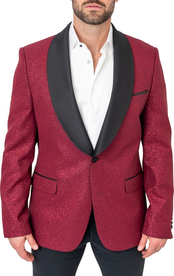 Maceoo Ceremonial Red Glitter Shawl Collar Dinner Jacket - ShopStyle ...