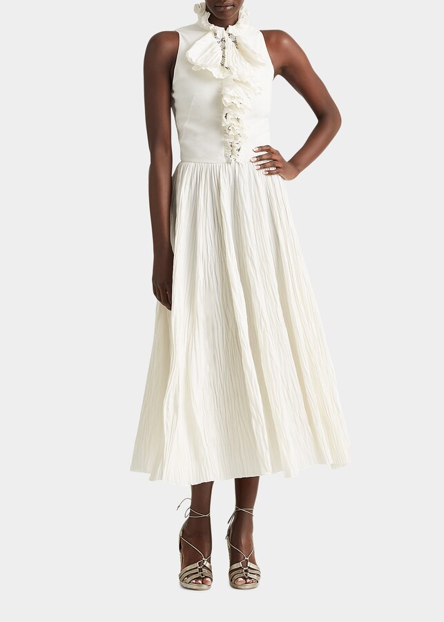 Ralph Lauren Collection Maynard High Ruffle-Neck Midi Linen Dress ...