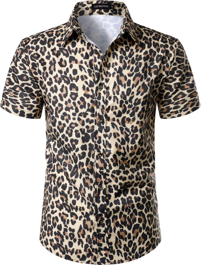 LucMatton Men's Hipster Short Sleeve Button Down Leopard Print Shirt ...