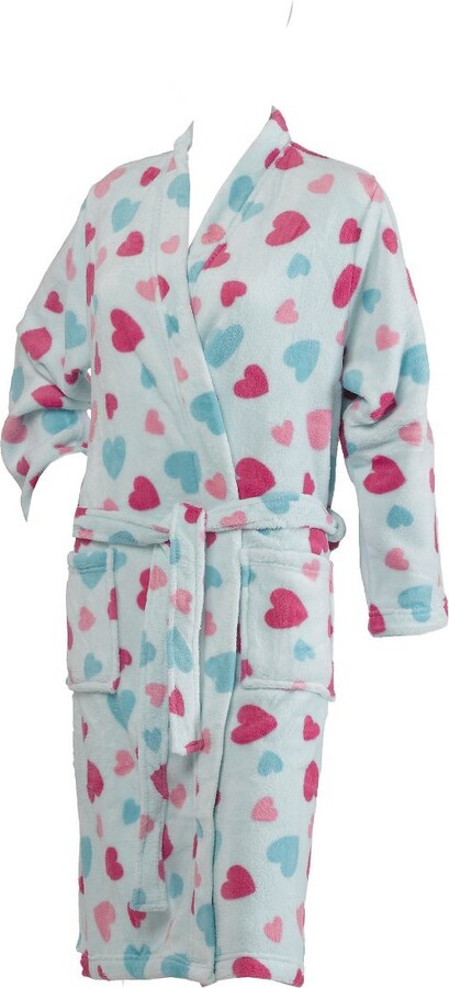 Classic Home Store Ladies Fleece Dressing Gown Soft Fluffy Heart Pattern Bathrobe Housecoat XL ...