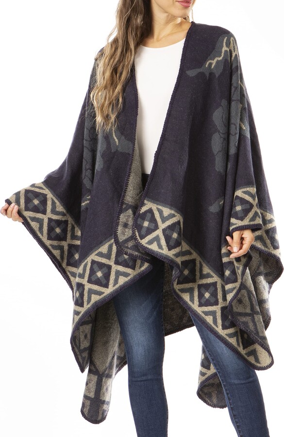 Sakkas 1928 - Lupe Womens Reversible Poncho Wrap Cape Shawl Sweater ...