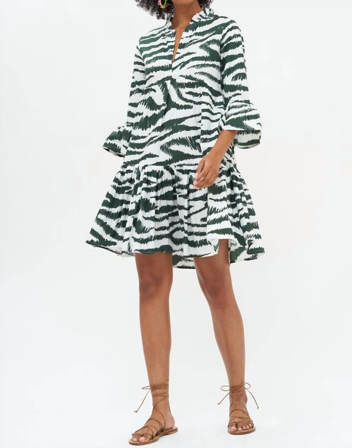 Oliphant Bell Sleeve Tiered Mini Dress In Singita Green - ShopStyle