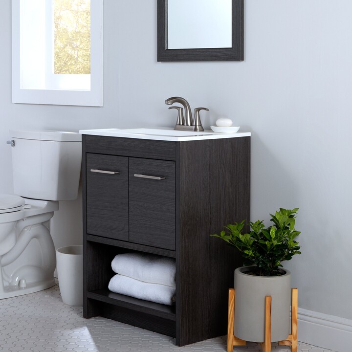 Spring Mill Cabinets 24" Lir Bathroom Vanity With 2-Door Cabinet, Open Shelf, and White Sink Top ...