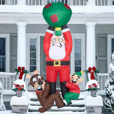The Holiday Aisle 8 FT Tall Christmas Inflatable Hanging Santa with Elf ...