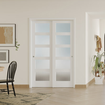 DOOOLI 2 MDF Interior Slab Doors with Aluminium Hardware Bypass Sliding ...