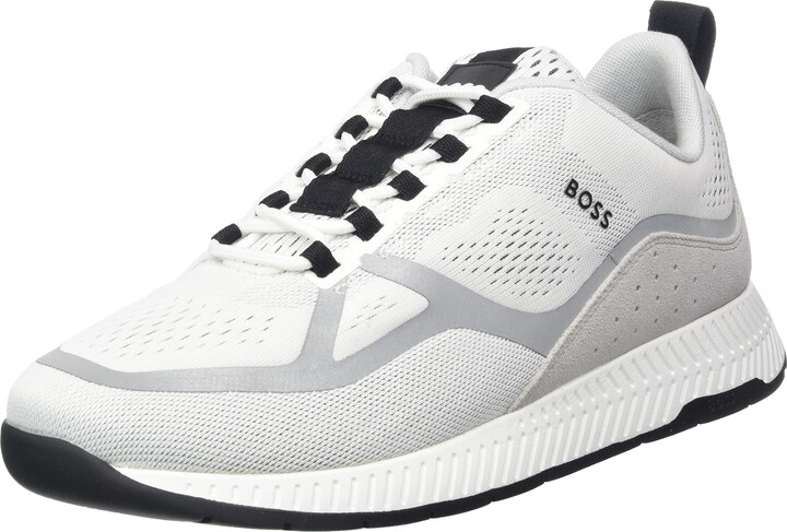 HUGO BOSS Mens Titanium Runn Mixed-Material Trainers with mesh and ...