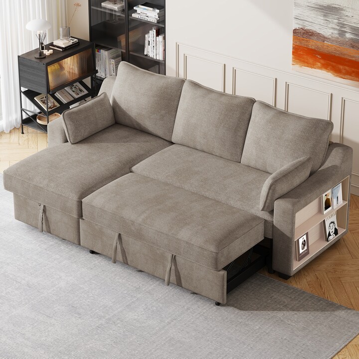 Sernadecor 90" L-Shaped Sectional Sofa Pull out Convertible Sleeper ...