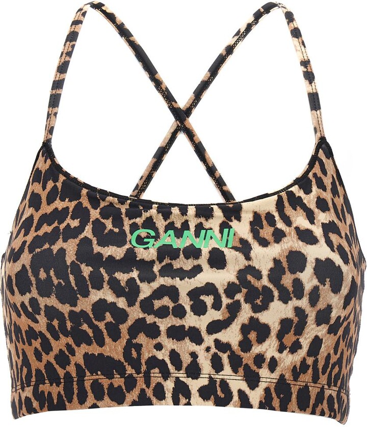 Ganni Logo leopard sports top - ShopStyle