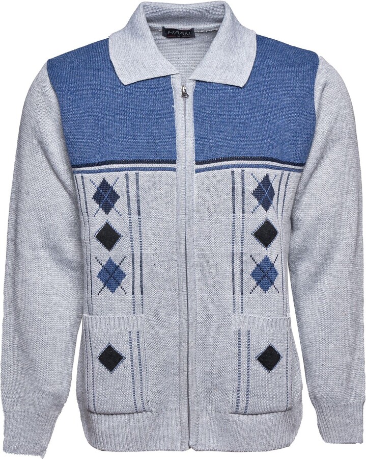 Maan Store Mens Knitted Cardigan Chunky Knit with Full Zip Front ...