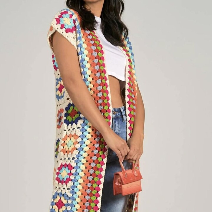 Elan International Granny Square Sweater Jacket - ShopStyle