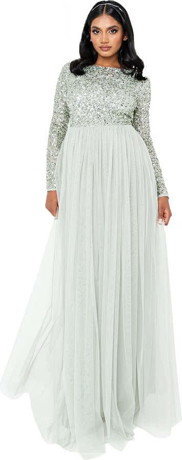 Maya Deluxe Women's Maya Embellished Long Sleeve Maxi Dress Bridesmaid ...