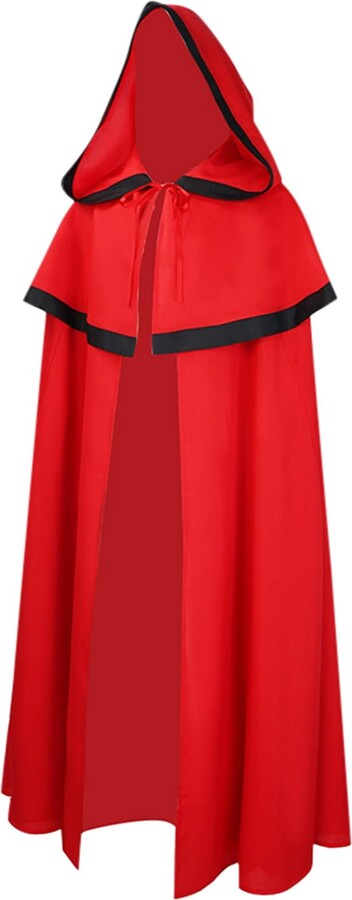 Beokeuioe Adult Black Cape with Hood Long Satin Hooded Cape Halloween ...