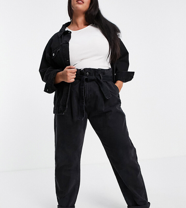 Don't Think Twice Plus DTT Plus Sultan paper bag waist jeans in washed ...